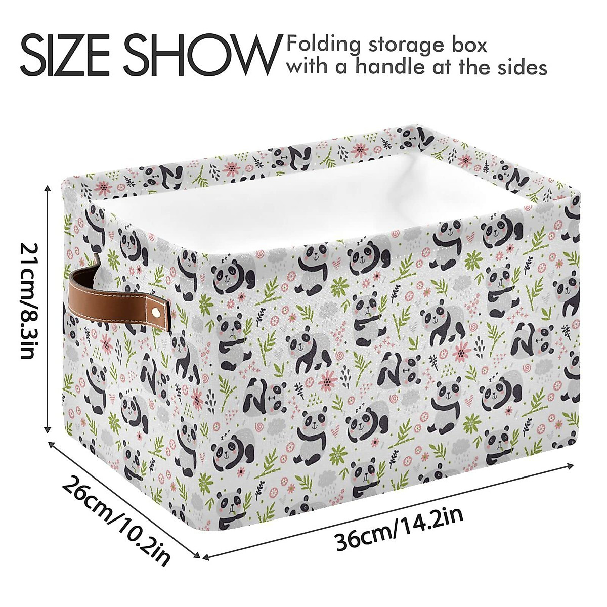 Kigai Panda Eating Bamboo Storage Baskets Rectangle Foldable Canvas Fabric Organizer Storage Boxes with Handles for Home Office Decorative Closet Shelves Clothes Storage