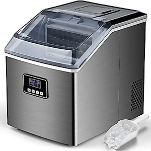 Portable Compact Ice Maker Machine Countertop With Scoop & Basket, 40Lbs/24H Auto Self-Cleaning,24 pcs Ice Cube in 13 Mins, ,Stainless Steel, Perfect for Home/Kitchen/Office/Bar (Black)