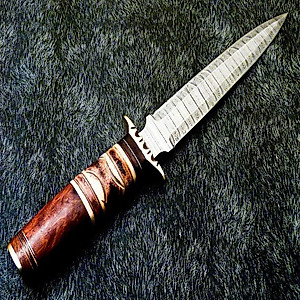 CUSTOM HANDMADE DAMASCUS STEEL CAMPING DAGGER HUNTING KNIFE BOWIE KNIFE