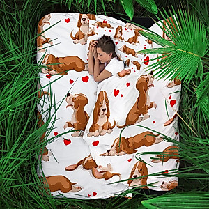 ARIGHTEX 3 Pieces Small Basset Hound Pattern Duvet Cover Set King Size Ultra-Soft Cute Dogs Red Heart Print Bedding Set 1 Duvet Cover and 2 Pillowcases