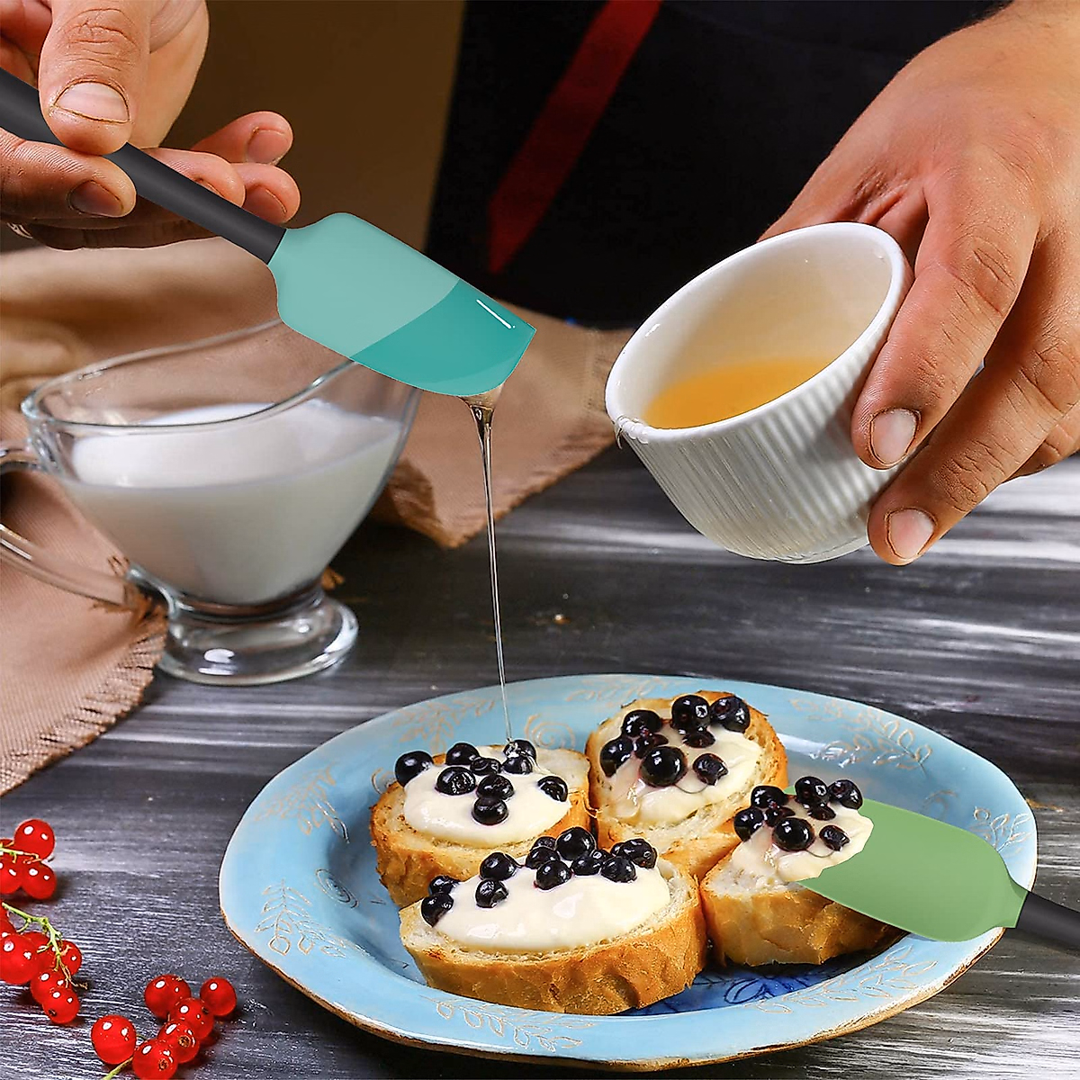 Silicone Spatula Set of 5,High Temperature Resistant, Food Grade Silicone, Dishwasher Safe, for Baking, Cooking (Aqua Green)