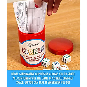 Regal Games - Farkle Dice Game - Fun Family-Friendly Dice Game - Includes Storage Cup with Lid, Six Dice, 25 Scorecards - Ideal for 2-4 Players Ages 12+