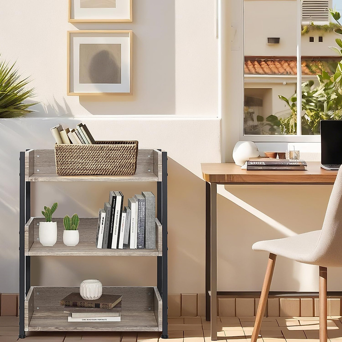 VECELO Bookshelf,Small Bookcase,3-Tier Storage Organizer,Industrial Shelving Unit for Home Office,Living Room,Dormitory,30" H,Brown