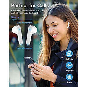 KMOUK True Wireless Earbuds, Qualcomm QCC3040 Bluetooth 5.2 Earbuds, IPX8 Waterproof Earphones, 4-Mic CVC8.0 Call Noise Reduction, 30H Playtime, in-Ear Stereo Headphones with Touch Control, White