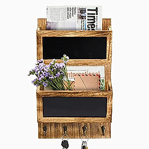 Megsooul Hanging Mail Organizer for Wall,Wall Mounted Mail Organizer with 4 Key Hooks,Letter Organizer Wall Mail and Key Holder with Mail Sorter,Key and Mail Holder for Entryway Wall