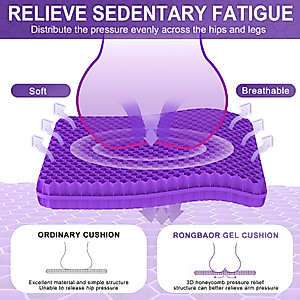 Gel Seat Cushion, Seat Cushion with Non-Slip Cover Gel Cushion for Office Chair Car Wheelchair Seat Cushion Double Thick Breathable Honeycomb Egg Seat Cushion for Tailbone Back Sciatica Pain Relief