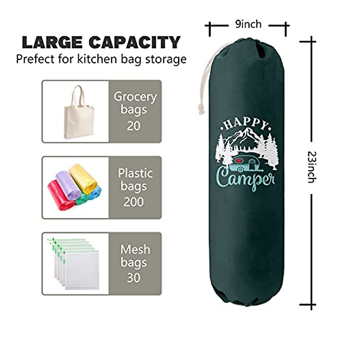 Happy Camper, Grocery Bags Holder Organizer For Shopping Bags, Wall Mount Plastic Bags Storage Container Dispensers, Gift For The Preferred Family And Friends
