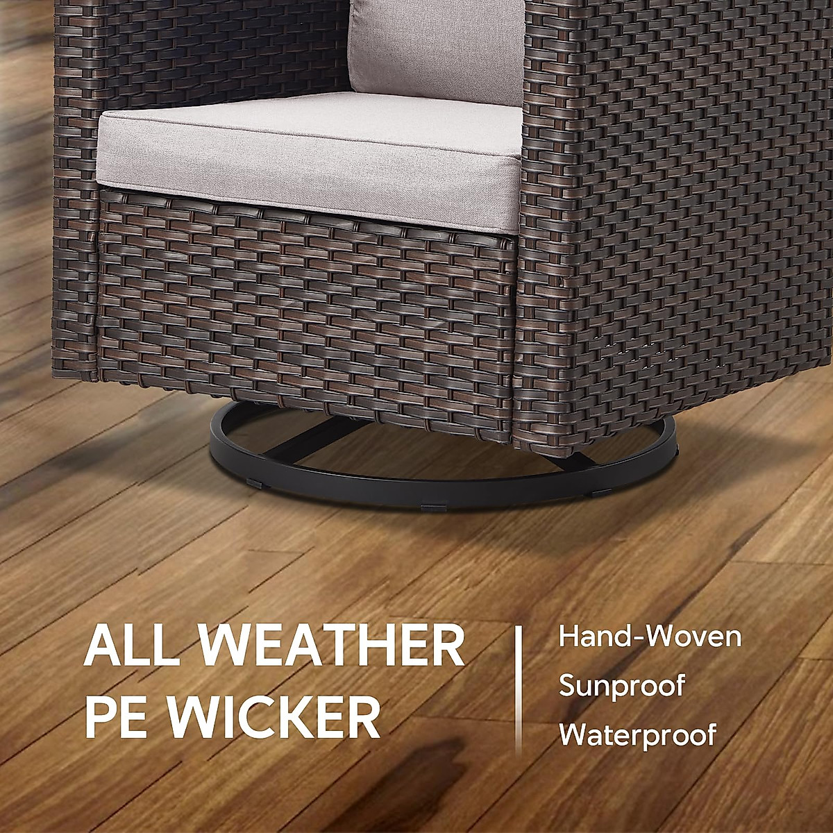 Artfurniz 5 Piece Wicker Patio Furniture Set - Outdoor Swivel Rocker Chairs Set with 3 Seat Sofa and Ottomans, Small Patio Conversation Sets Proch Furniture for Balcony Deck - Brown/Beige