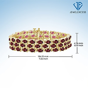 Garnet Bracelet for Women – Genuine, Triple-Row Red Garnet Jewelry – 14k Gold over Silver Bracelets – Birthstone Bracelet Gold over Silver Jewelry Gifts for Women by JEWELEXCESS
