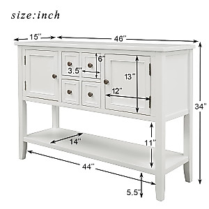 Aprilsoul Buffet Sideboard with Storage, Console Table with 4 Drawers, 2 Cabinets and Bottom Shelf for Livingroom Apartment Hallway, White