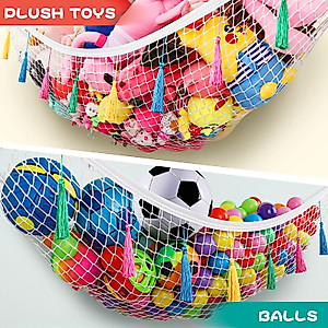 Stuffed Animal Net, Toy Storage Hammock, Premium Plush Hanging Stuff Animals Organizer, Mesh Pet Net with 12pcs Colorful Tassels for Nursery Play Room Bedroom Kid Room(Large, White)