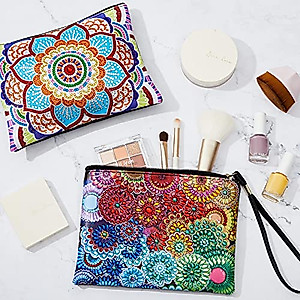2 Pieces Mandala DIY Diamond Painting Purses 5D DIY Diamond Painting Handbag Handmade Diamond Art Wristlet Clutch Bag with Zipper for Women Girls Art Craft Makeup Gift (Elegant)
