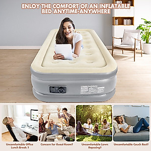 HOTOZON Twin Air Mattress with Built-in Pump, 18" Foldable Air Bed with Carry Bag, Luxury Elevated Inflatable Air Mattresses, Blow Up Airbed for Home, Camping & Guests, Grey