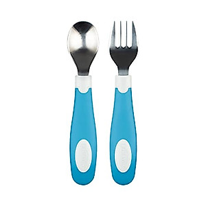 Dr. Brown's Designed to Nourish Soft-Grip Spoon and Fork Set,Blue & White