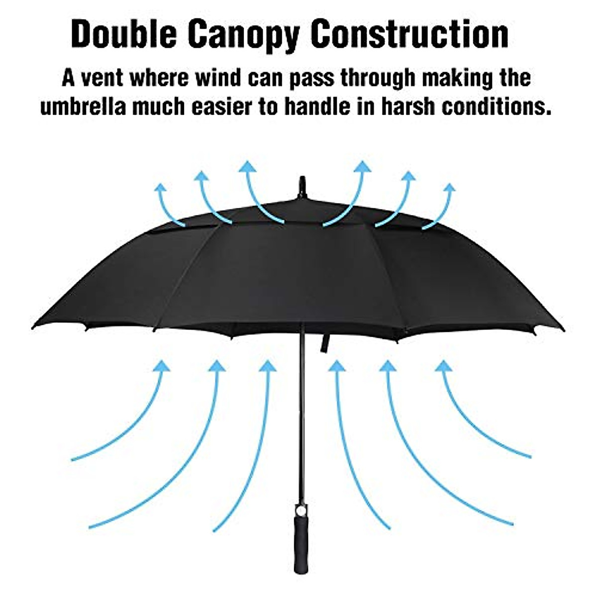 ACEIken Golf Umbrella Windproof Large 62 Inch, Double Canopy Vented, Automatic Open, Extra Large Oversized,Sun Protection Ultra Rain & Wind Resistant Stick Umbrellas, Black