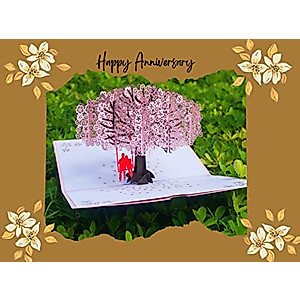 S-LOVE-CRAFT Pop Up Anniversary Card (6 x 8 In Size - Cherry Blossom Swing Couple).