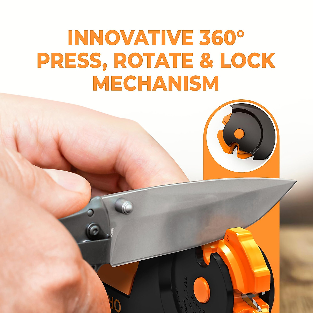 Orange Ninja All-in-1 Garden Tool & Knife Sharpener for Lawn Mower Blade,Scissors, Axe, Hatchet, Machete, Pruner, Hedge Shears by Sharp Pebble