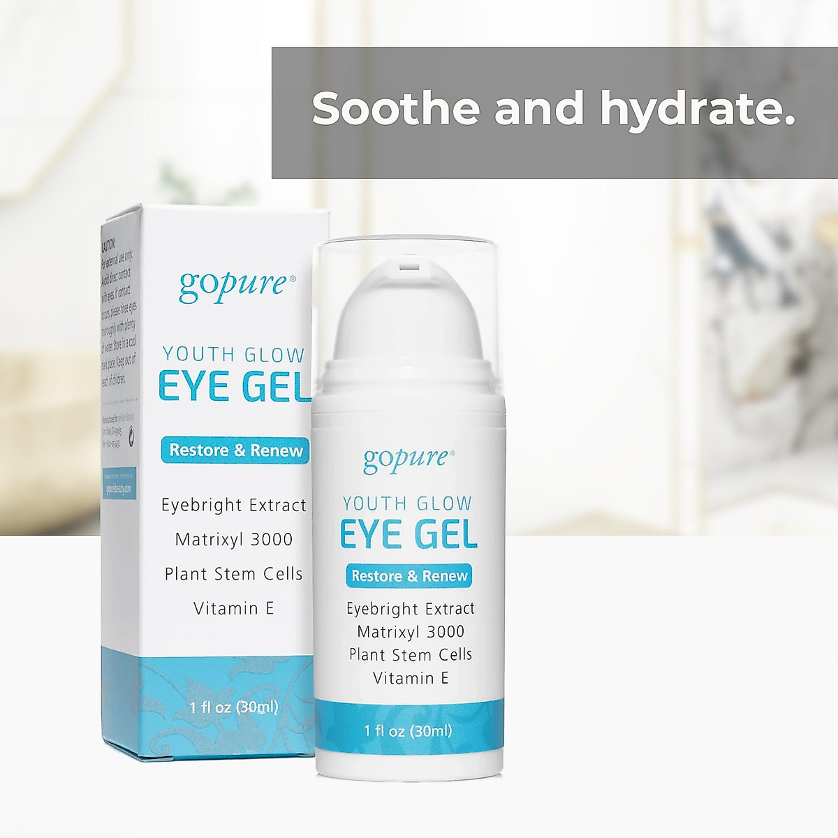 goPure Youth Glow Eye Gel - Anti-Aging Eye Cream that Soothes and Hydrates, Made with Matrixyl 3000 and Hyaluronic Acid for Improve the Look of Puffiness, Dark Circles, and Under Eye Bags - 1 fl oz