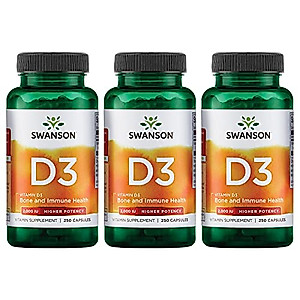 Swanson Higher Potency Vitamin D-3 2000 Iu - Sunshine Vitamin Bone, Immune Support (50 mcg) 250 Capsules (3 Pack)