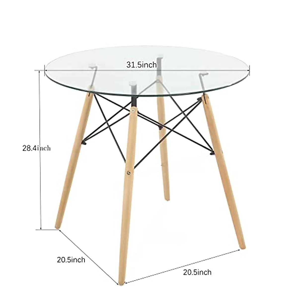 Round Table Glass Kitchen Dining Table Glass Dining Room Table Modern Style Round Leisure Coffee Table Office Coference Desk with Wood Legs for Kitchen Living Room (Round Table Glass)