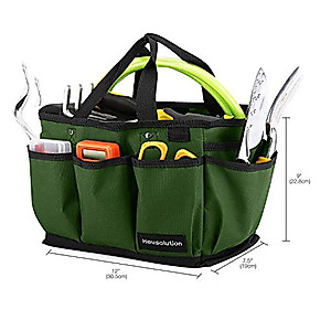 Housolution Gardening Tote Bag, Deluxe Garden Tool Storage Bag and Home Organizer with Pockets, Wear-resistant & Reusable, 12 Inch, Dark Green
