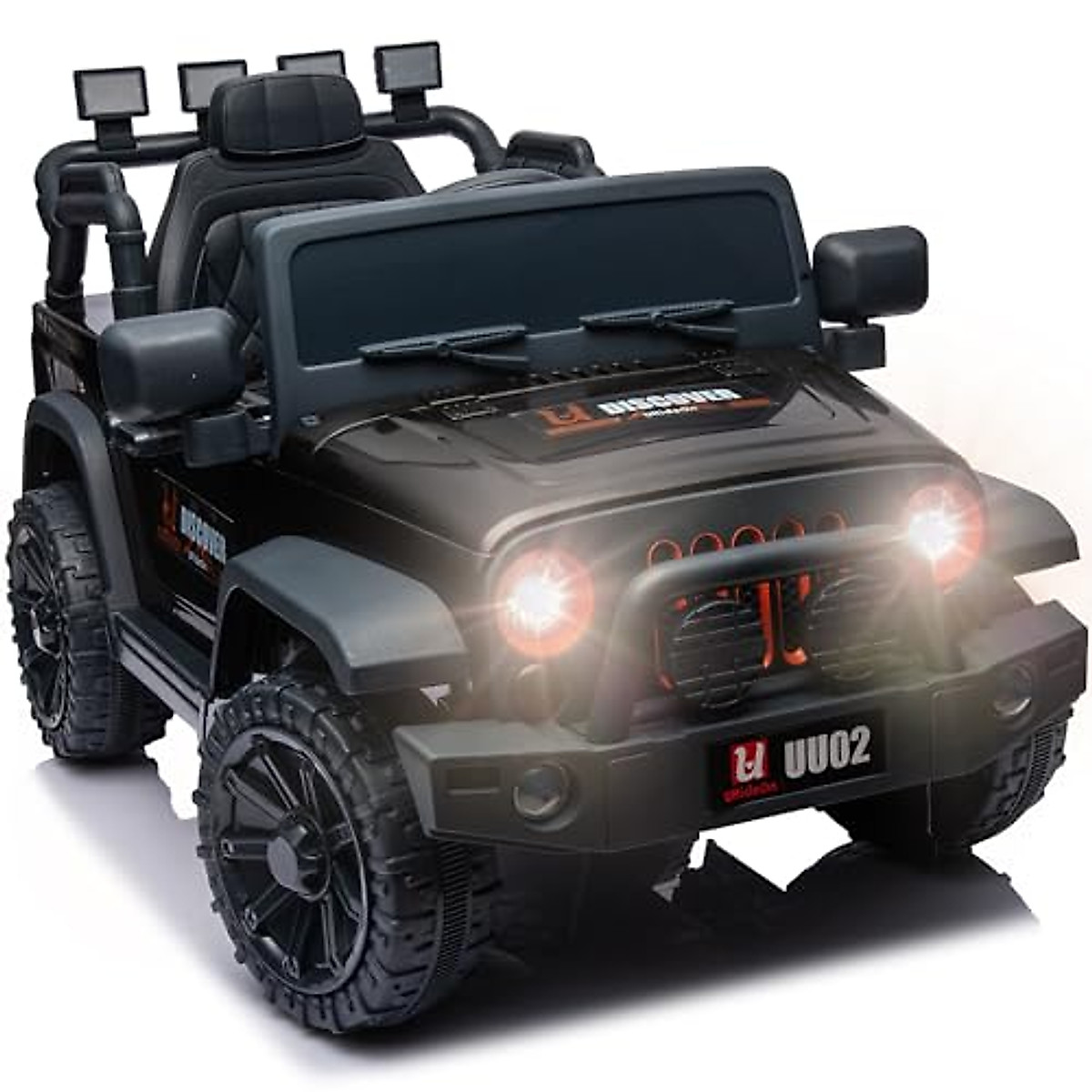 Kids 12V Ride On Truck, Battery Powered Electric Ride On Car with Parent Remote Control,3 Speeds, LED Lights, MP3 Player (Black)