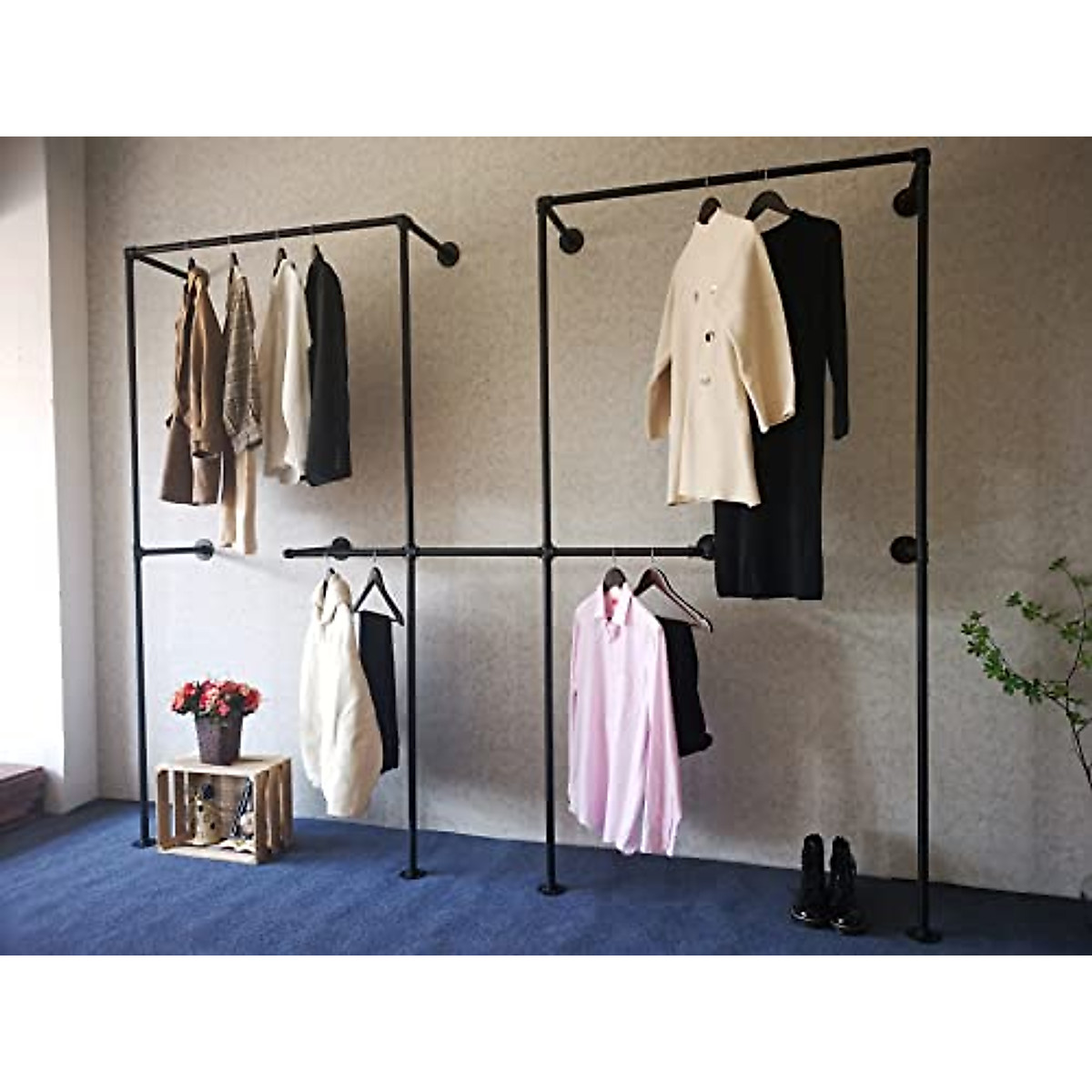 Anynice Industrial Pipe Clothing Rack,Industrial Clothing Rack, Clothing Rods for Hanging Clothes,Clothes Rack,Wall Mounted Garment Rack, Heavy Duty Coat Rack (98.4" W x 14.4" D x81.1 H, ANY-EF55)