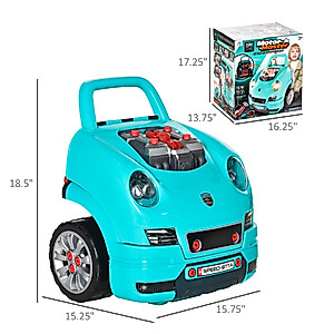 Qaba Kids Truck Engine Toy, Kids Mechanic Car Repair Set, Engine Disassembly Play Workshop, Includes 61 Pieces, Steering Wheel, Horn, Light for 3-5 Years Old, Teal