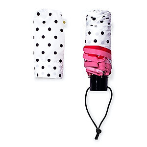 Kate Spade New York Mini Umbrella, Compact Umbrella with Storage Sleeve, Small Umbrella for Backpack or Car (Cabana Dot)