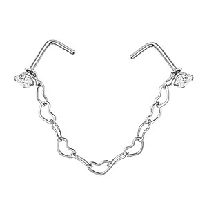 Nose Ring Surgical Steel Nostril Piercing Across Nose to Ear Chain Jewelry Double Nose Ring with Chain Stainless Steel for Women Men Nose Piercing Stud Nostril Jewelry