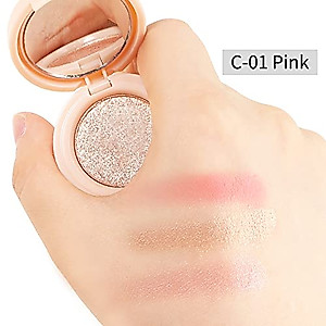 Boobeen Blush and Highlighter Kit, 3 in 1 Makeup Pressed Powder Palette Shimmer Bronzer, Orange&Pink Matte Blusher Blendable Glow Face Palette for a Redness and Glowing Look