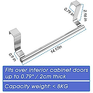 Mziart Towel Bar with Hooks for Bathroom and Kitchen, Brushed Stainless Steel Towel Hanger Over Cabinet Door (14inch)