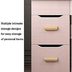 LEONYS Makeup Vanity Desk with Rounded Mirror, 3 Drawers, Vanity Set with Upholstered Stool, for Bathroom, Bedroom, Girls Vanity for Gift (Color : Pink)