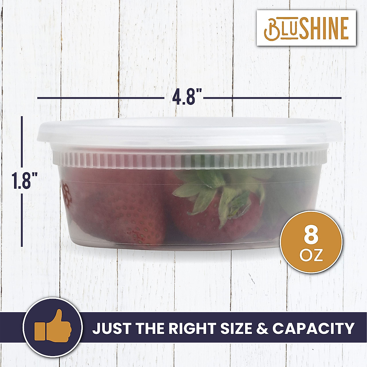 [40 Sets] 8 oz. Plastic Deli Food Storage Containers with Airtight Leak Proof Lids - Reusable - Microwave, Fridge, and Freezer Safe