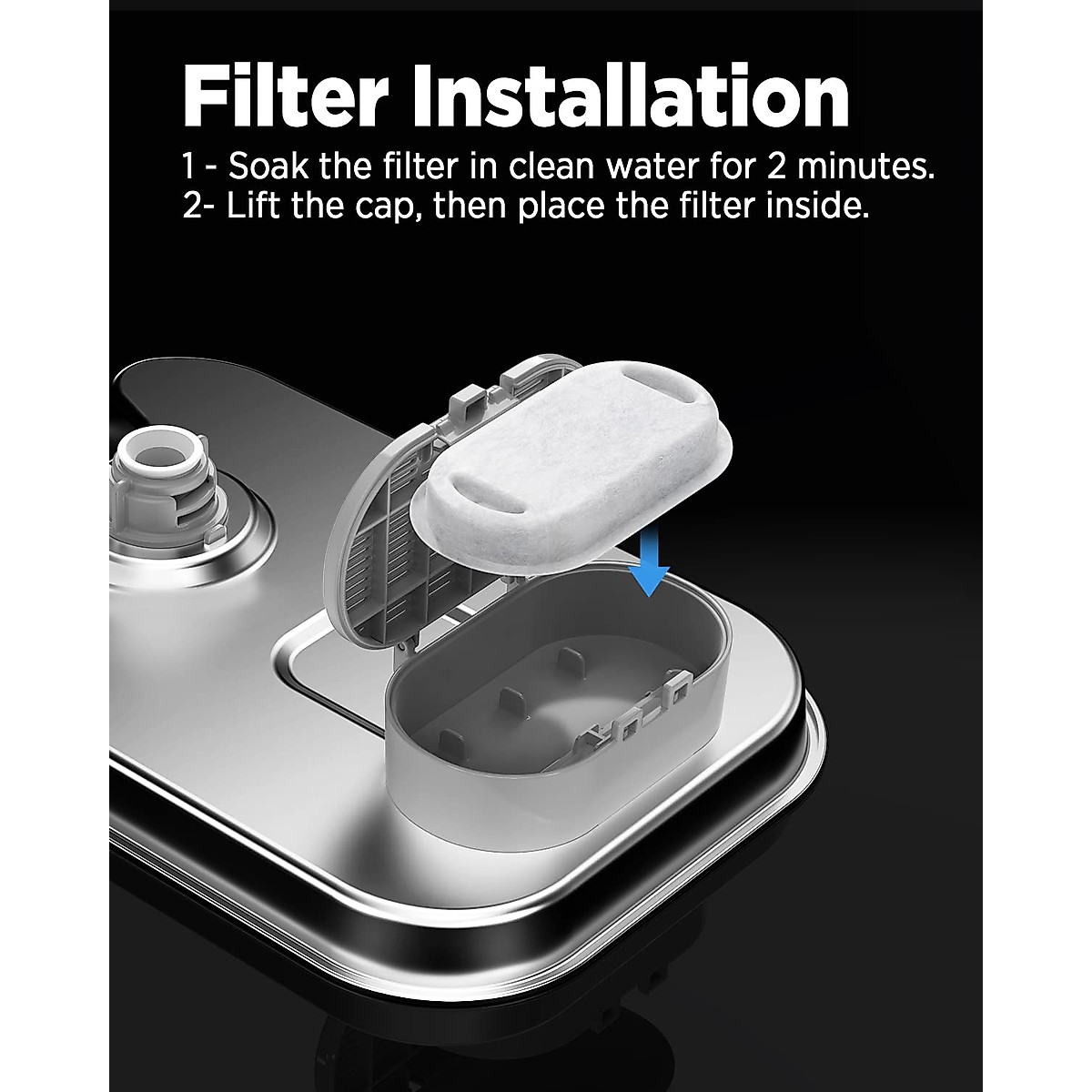 Ciays Replacement Filters Only for Ciays 61oz/1.8L Cat Water Fountain Stainless Steel Dog Water Bowl Dispenser Automatic Pet Water Fountain, 8pcs