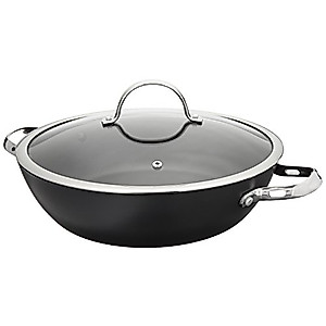 Cooks Standard Everyday Pan with Glass Lid, Chef's Pan 12-Inch Hard Anodized Nonstick All Purpose Pan 5-Quart Wok Stir Fry Pan, Black