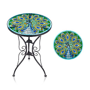 VCUTEKA Patio Side Table Outdoor Accent Table Bistro Coffee Table Plant End Table Small Porch Table Indoor Peacock