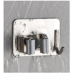 GDFYMI Mop Broom Holder, No Drill Heavy Duty SUS304 Stainless Steel Mop Gripper Rack with Hook Wall Mounted, Storage Rack Self Adhesive Broom Organizer for Laundry, Kitchen, Bathroom, Garage (Grey-3)