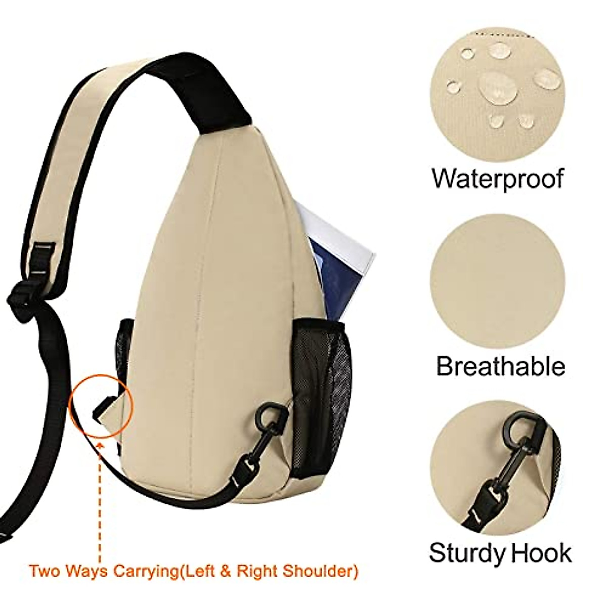MOSISO Sling Backpack, Multipurpose Crossbody Shoulder Bag Travel Hiking Daypack, Beige, Medium