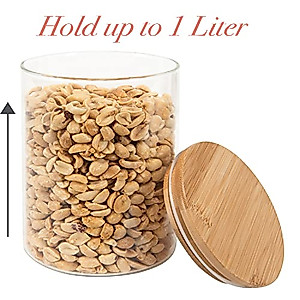 Kitchen Details Round Glass Jar | 1 Liter | Bamboo Airtight Seal Lid | Wide Mouth | Food Storage Canister | Tea or Coffee | Spices | Flour | Sugar | Clear