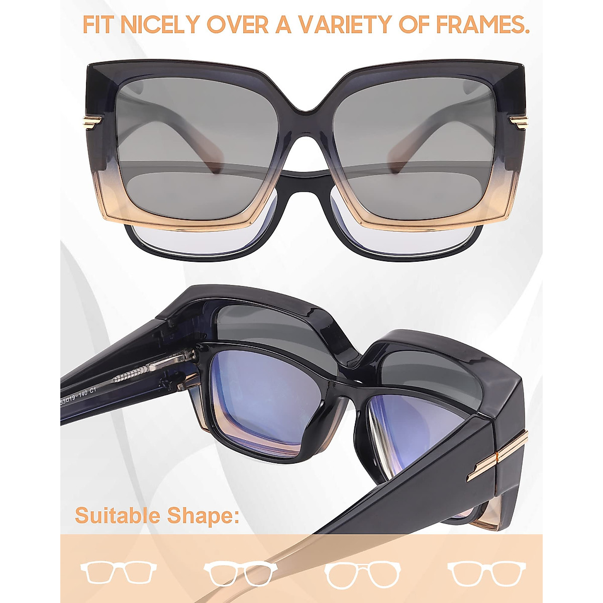 LVIOE Fit Over Sunglasses for Women Oversized Frame & Big Temple & Full UV400 Protection Polarized Lens Fashion Design LS7519