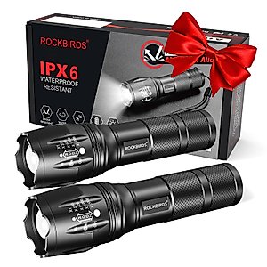 ROCKBIRDS LED Flashlight, 2 Pack High Lumen Handheld Light with 5 Modes, Zoomable Flashlight for Home Outdoor Hiking Camping (Black)