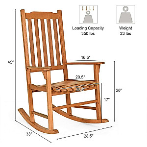 UYSB Outdoor Eucalyptus Rocking Chair Single Rocker for Patio Deck Garden Chair Rocking Chair Rocker Chair Rocker Camp Chair Rocker Recliner Rocking Camp Chair Rocking Chairs