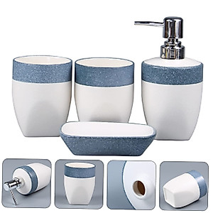HOMSFOU 1set Bathroom Four Piece Set Bathroom Organizer Tray Ceramic Bathroom Accessories Liquid Castile Soap Foam Soap Cosmetic Bottle Dispenser Drain Bathroom Soap Dispenser Organizer