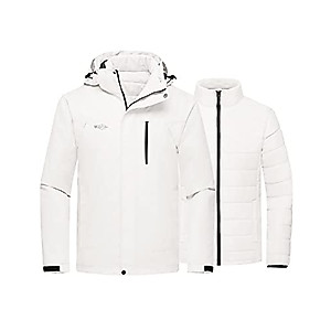 Wantdo Men's 3 in 1 Mountain Waterproof Winter Snowboarding RainCoat Ivory M