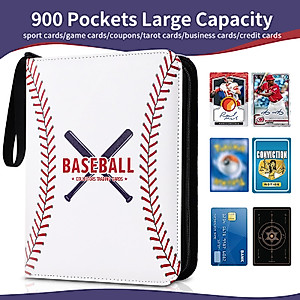 GEAGMAGC Baseball Card Binder with Sleeves 900 Pockets, Gifts for Baseball Card Collectors, Trading Card Holder Compatible with Topps Card, 50 Sleeves Card Album Card Storage Organizer