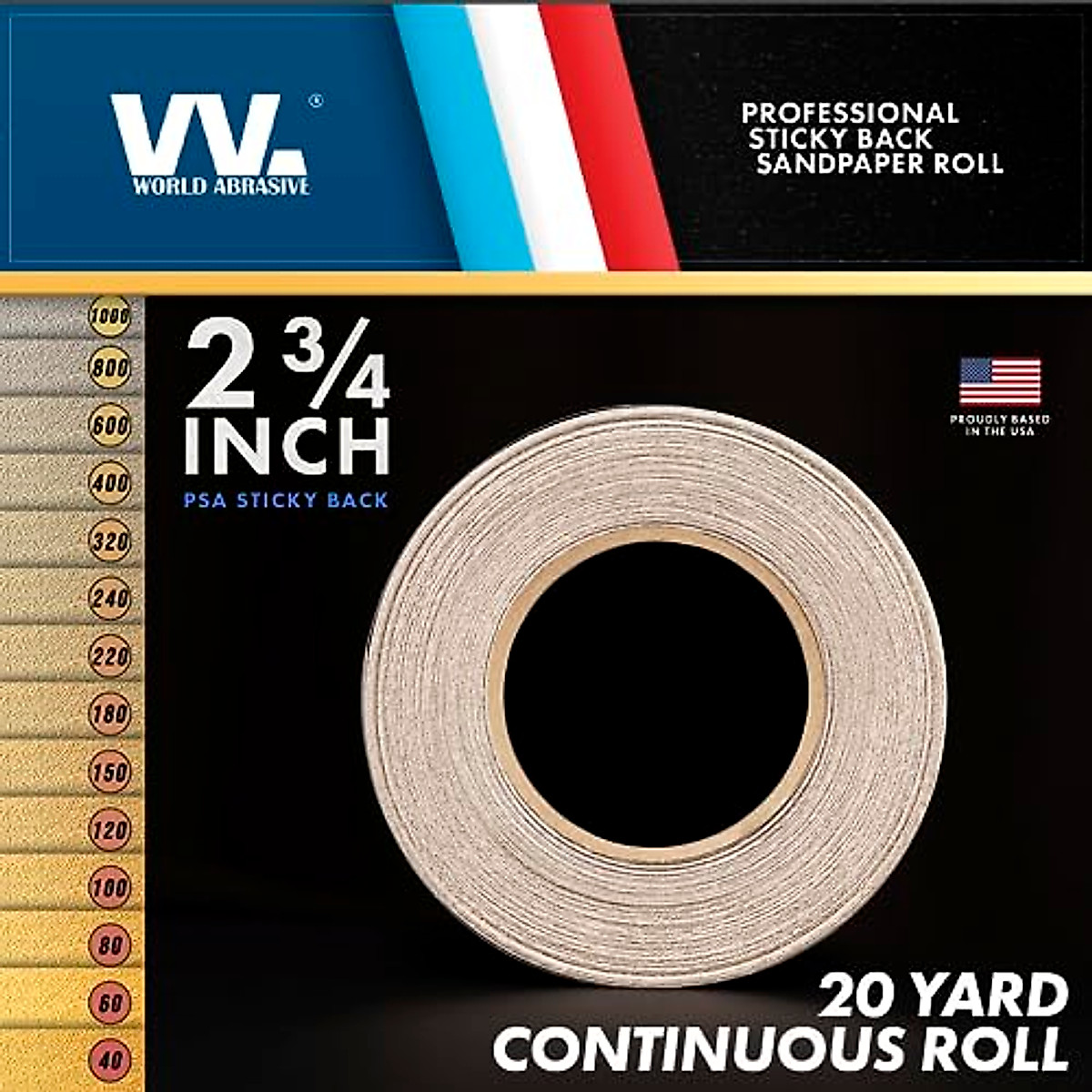 World Abrasive – Premium – 150 Grit Longboard Continuous Sandpaper Roll 2-3/4 inch x 20 Yards PSA Adhesive Sticky Backing (Auto, Marine, Aircraft, Wood, Metal, Plastic)