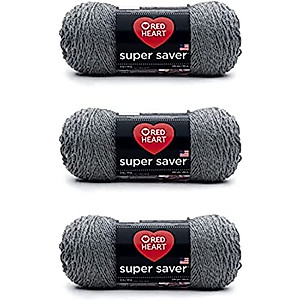 Red Heart Super Saver Yarn, 3 Pack, Gray Heather 3 Count & Super Saver Yarn, 3 Pack, Black 3 Count