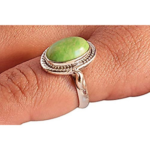 Ravishing Impressions Green Gaspeite Bridal-Wedding Unique Beautiful 925 Sterling Silver Women's Ring