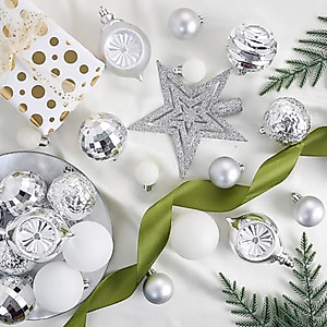 XmasExp 99-Pack Christmas Ball Ornaments Assorted Shatterproof Christmas Tree Decorations with Hand-held Gift Package for Xmas Tree,Home,Party(Silver-White)